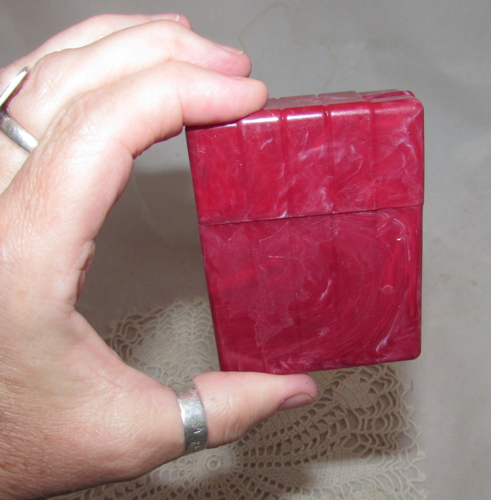 Vintage Marbled Red & White Plastic Cigarette Box by Kem Co - Etsy