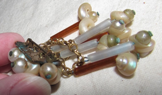 Antique Dangly Mini Shells with Long Glass Bugle Bead… - Gem