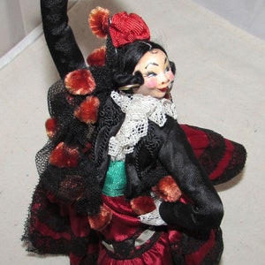 Vintage Spanish Flamenco Dancer Cloth Doll in Red & Black Dress by ...