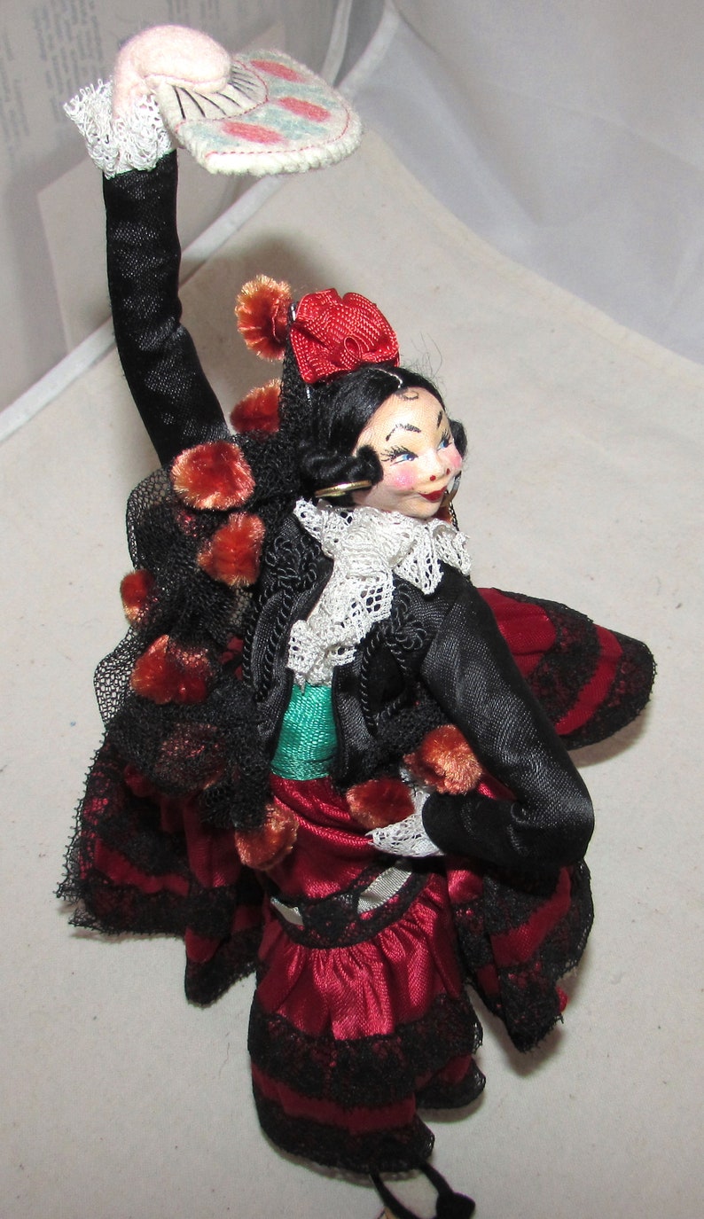 Vintage Spanish Flamenco Dancer Cloth Doll in Red & Black Dress by ...