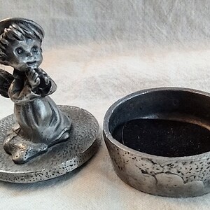 Vintage Pewter Tooth Fairy Angel Box With Rhinestone Halo W/ Flocked ...