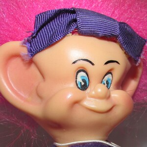 Vintage 1973 Happy Hobbit Girl Troll Doll W/ Pink Hair & Felt Dress by ...