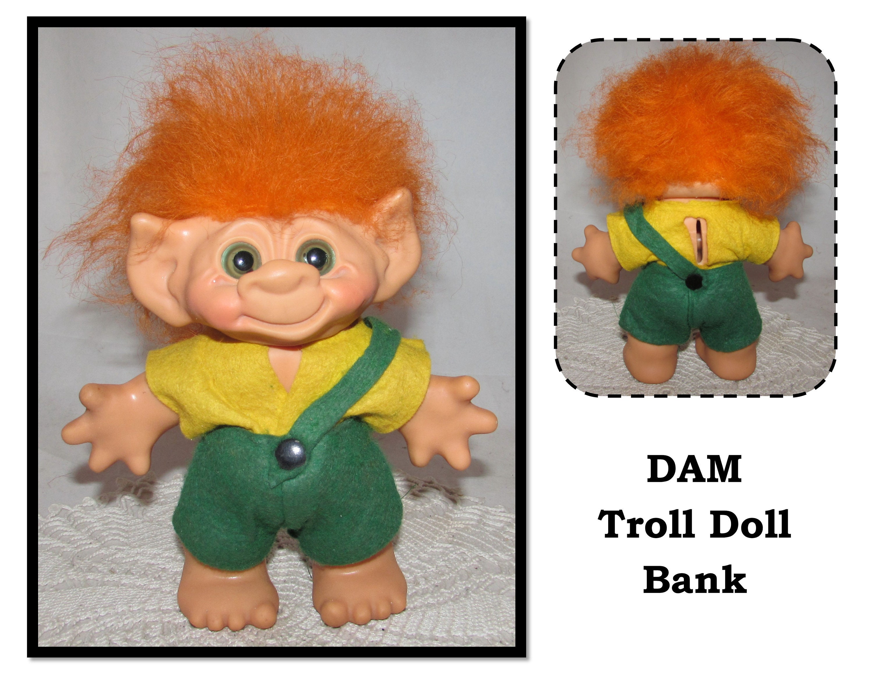 Vintage Large Boy Troll Doll Bank w/ Orange Hair Green Eyes | Etsy