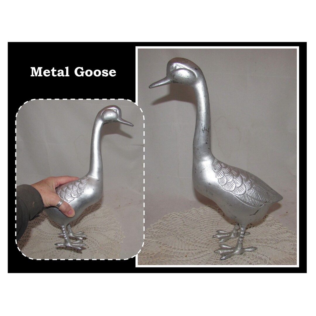 Large Vintage Pot Metal Silver Goose or Swan Figurine, 12 Inches - Etsy