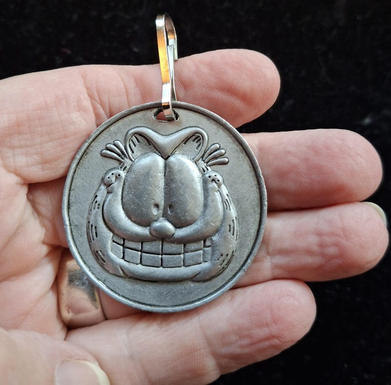 Vintage Silver Tone Metal Garfield Keychain Charm Zipper Pull by ...
