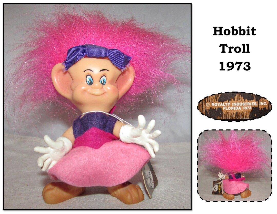 Vintage 1973 Happy Hobbit Girl Troll Doll W/ Pink Hair & Felt Dress by ...