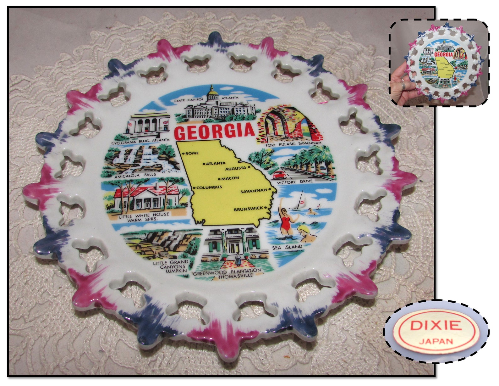 Vintage Souvenir Georgia State Porcelain Plate Wall Plaque by | Etsy