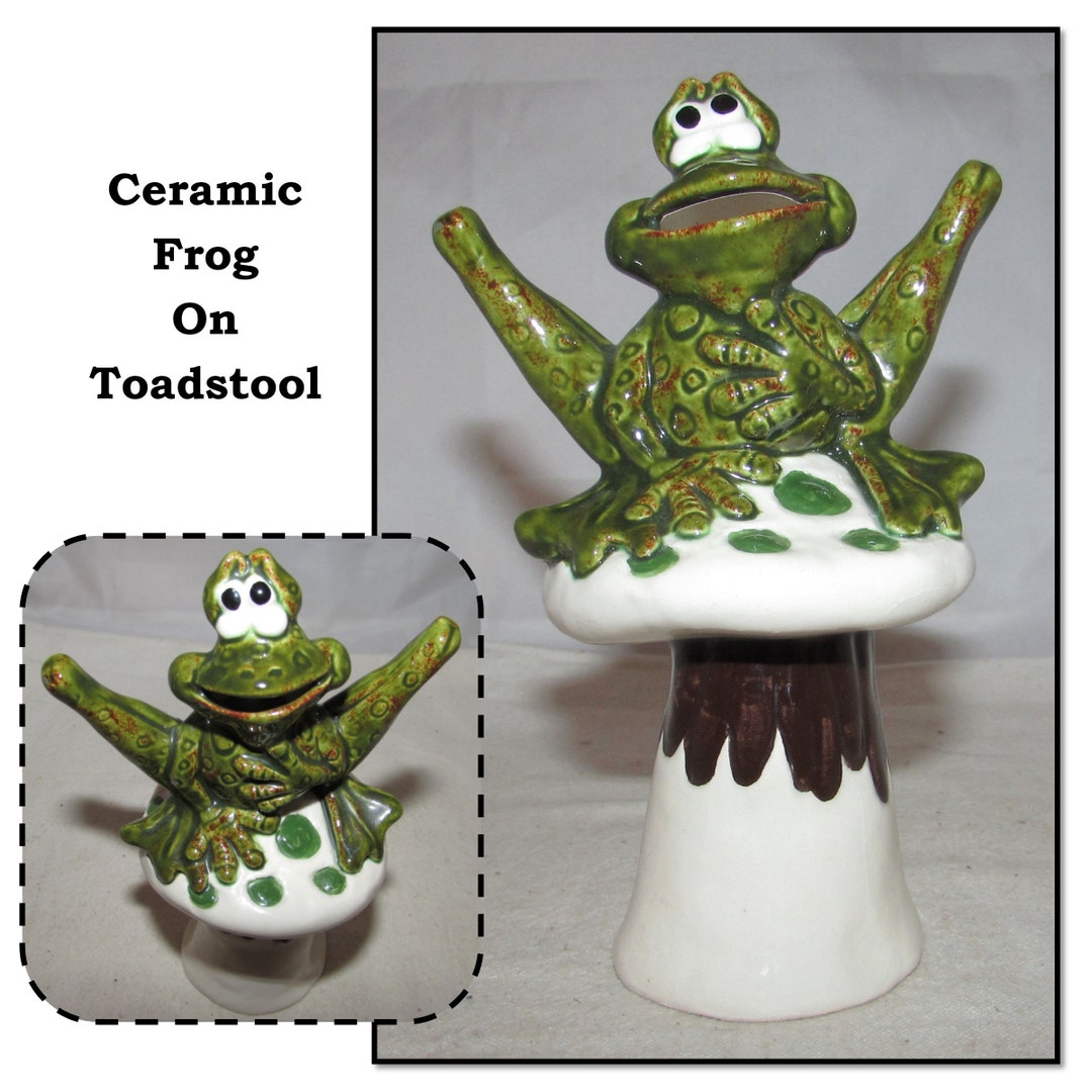 Vintage Cute Ceramic Frog Sitting on a Mushroom, Figurine - Etsy