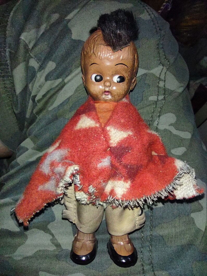 Vintage Hard Plastic Native American Boy Doll With Mohawk & Blanket by ...