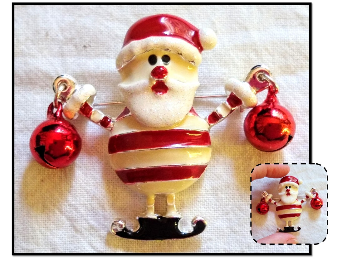 Vintage Red & White Enamel Christmas Pin Brooch, Striped Santa Claus ...