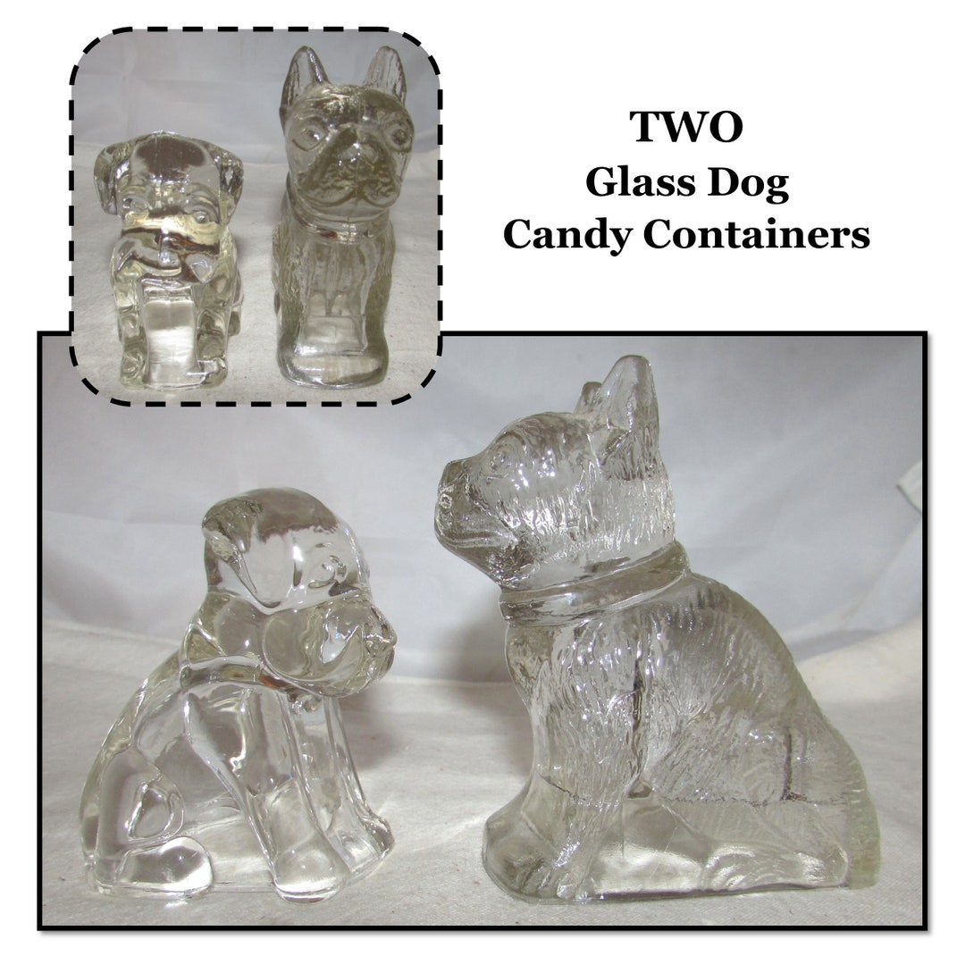 2 - Vintage Clear Glass Dog Candy Containers, Mopey Puppy & French ...