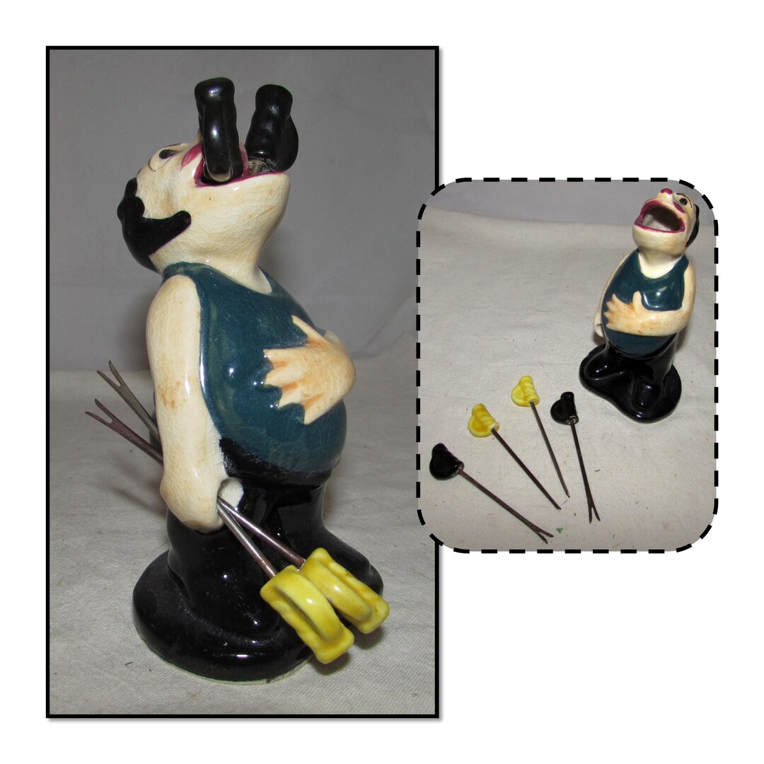 Vintage Ceramic Man Sword Swallower With 4 Hors D' Oeuvre Fork Picks ...