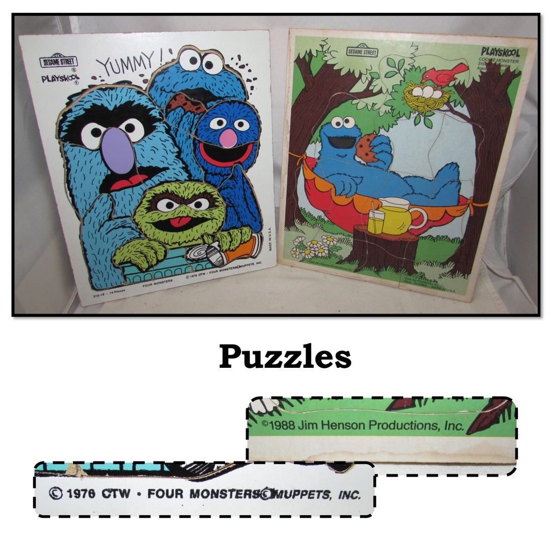 2 - Vintage Sesame Street Wood Puzzles by Playskool, Cookie Monster in ...