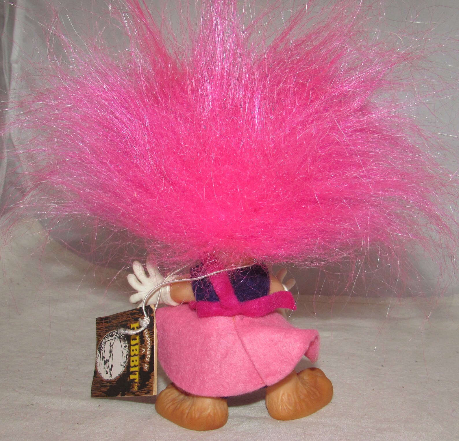 Vintage 1973 Happy Hobbit Girl Troll Doll W/ Pink Hair & Felt Dress by ...