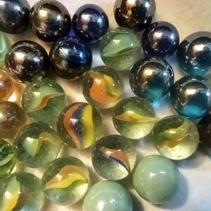 LOT of Vintage Glass & Steel Marbles, Cat Eye, Boulder Shooter, Steelie ...