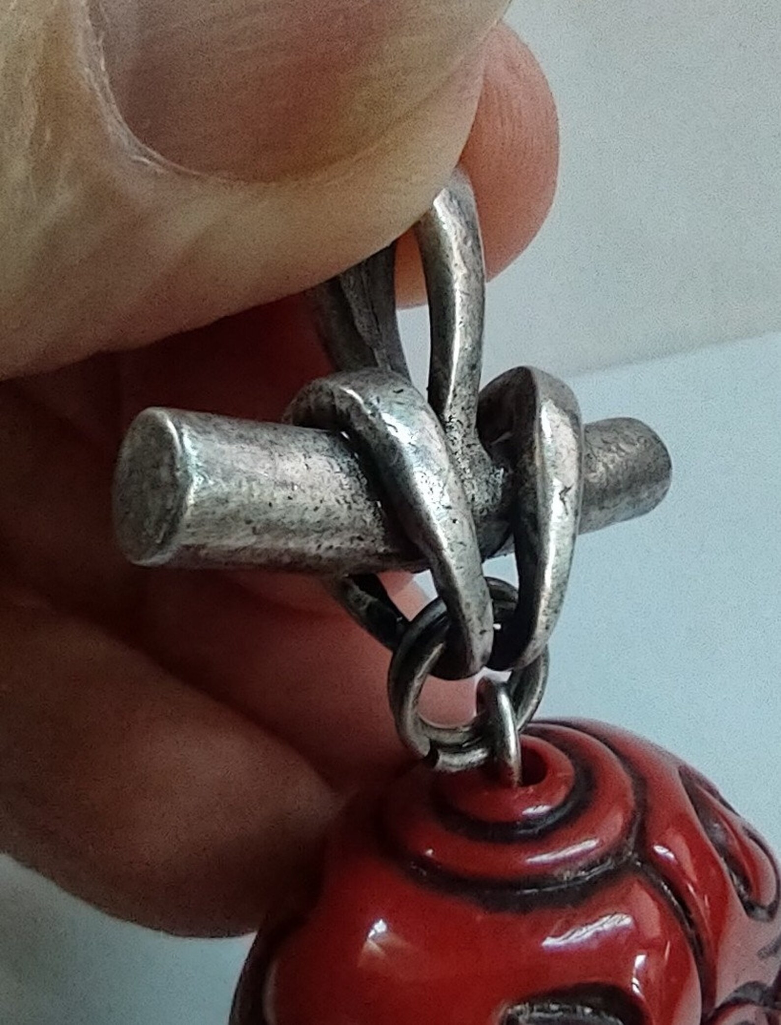 TWO - Vintage Red Faux Cinnabar Plastic Asian Style Jewelry Items ...