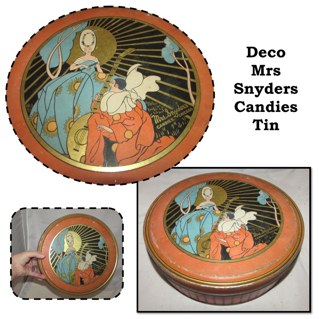 Vintage Large Art Deco Candy Tin With Theatrical Couple, Mrs Snyders ...