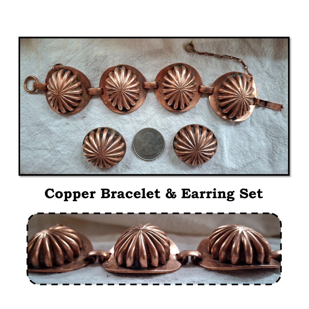 Vintage Copper Shell Domes Link Bracelet & Clip on Earrings - Etsy