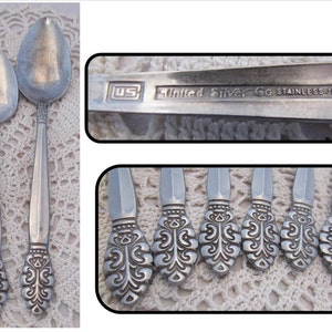10 Vintage Spoons - 6 Teaspoons, 4 Table Soup Spoons by United Silver ...