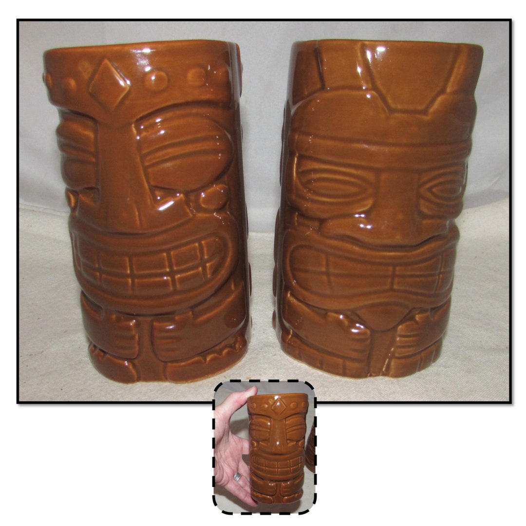 2 Vintage Brown Ceramic Tiki Mugs Cups - Etsy
