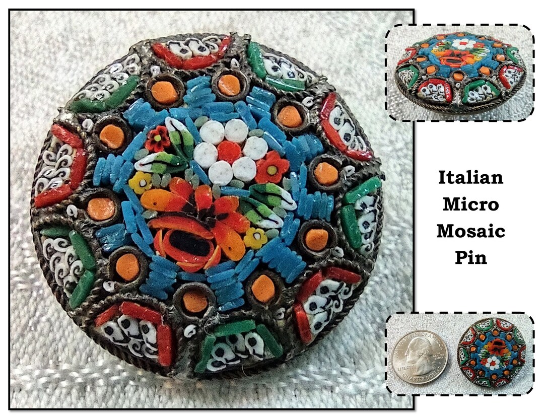 Antique Multi Colored Micro Mosaic Glass Flower Brooch Pin, Italy - Etsy