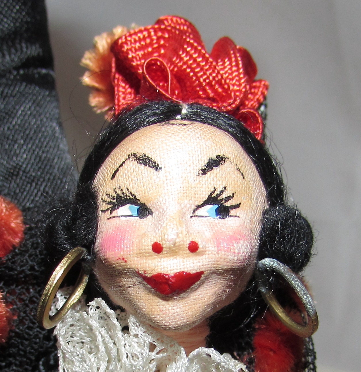 Vintage Spanish Flamenco Dancer Cloth Doll in Red & Black Dress by ...