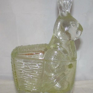 Vintage Large Glass Bunny Rabbit Candy Dish Container, Carrying a ...