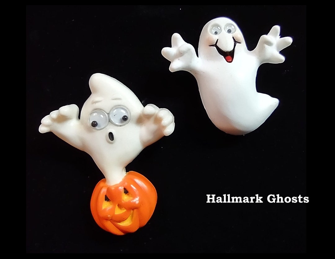 2 - Vintage Plastic Hallmark Halloween Ghost Pin & Button Cover, Googly ...