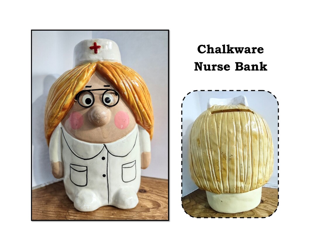 Vintage Plaster or Paper Mache White NURSE Coin Piggy Bank by Enesco ...