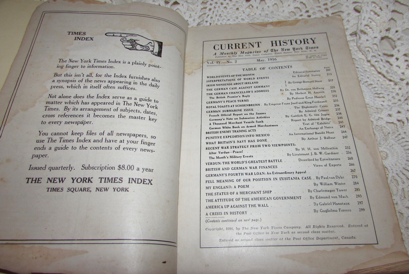 Antique May 1916 Current History Magazine by New York Times | Etsy