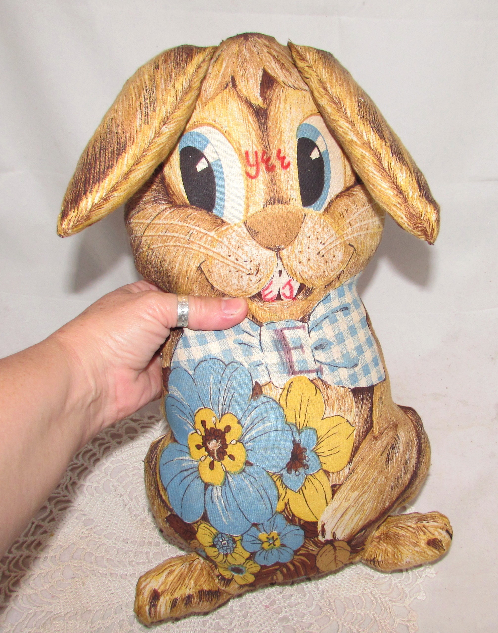 Vintage Printed Fabric Stuffed Bunny Rabbit Toy Pillow | Etsy