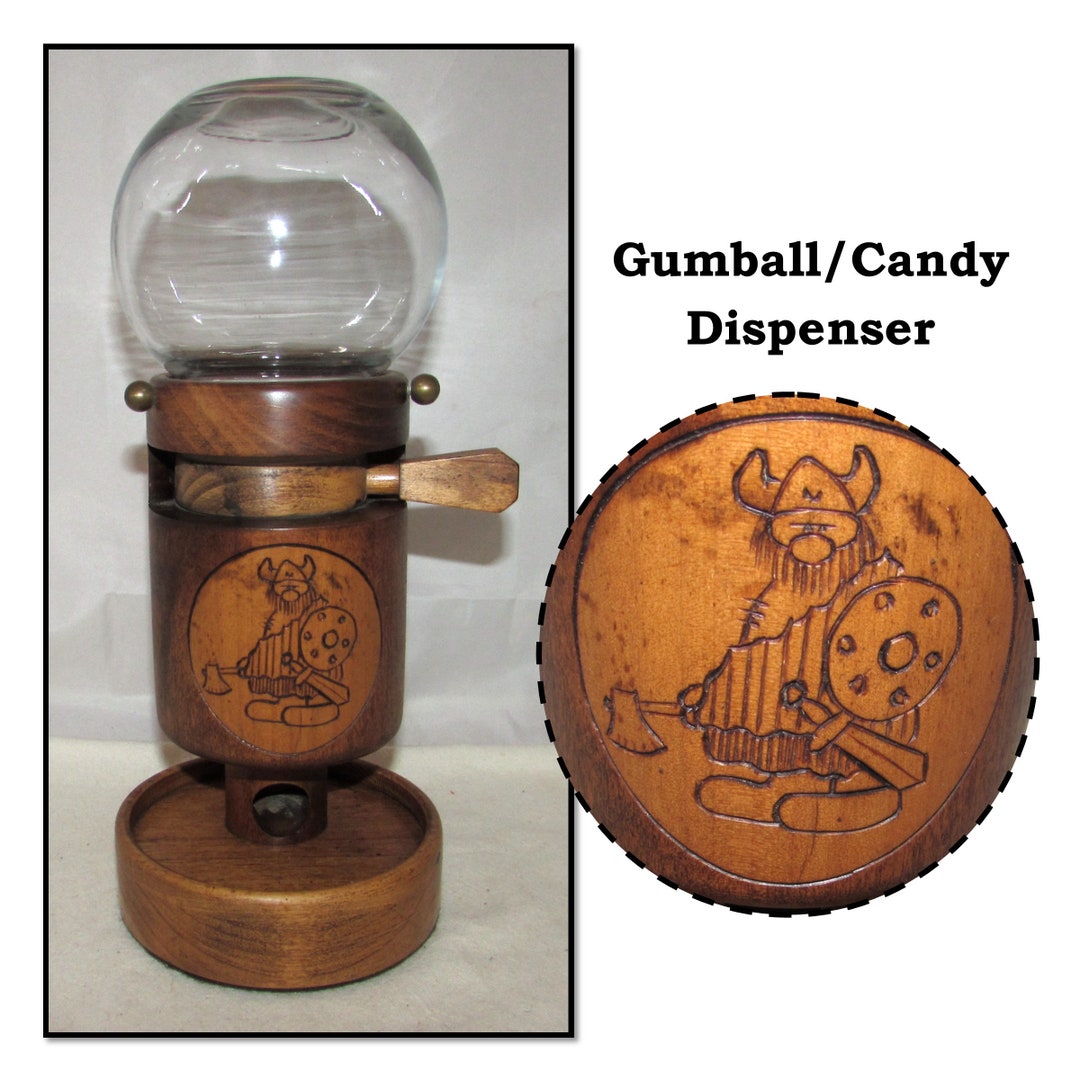 Vintage Wood & Glass Gumball Machine Dispenser With Cartoon Viking ...