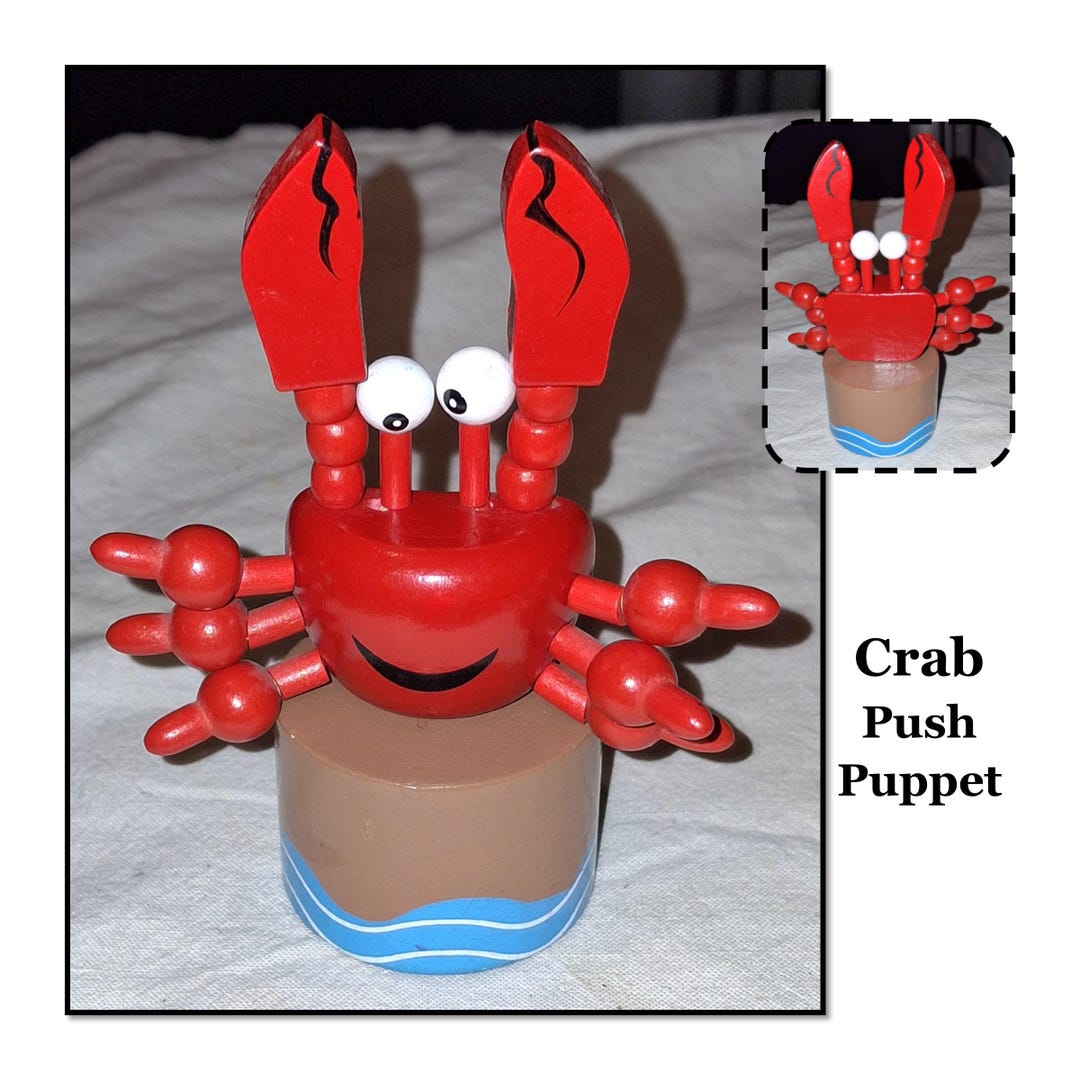 Vintage Crusty Red Crab Thumb Push Puppet Wood Toy - Etsy