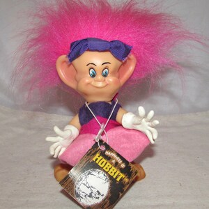 Vintage 1973 Happy Hobbit Girl Troll Doll W/ Pink Hair & Felt Dress by ...