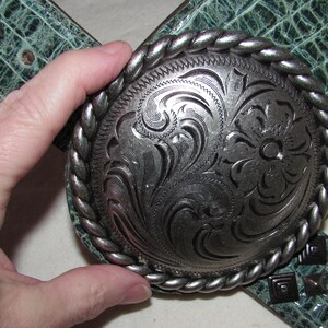 Vintage Green Alligator Print Leather Slouch Belt With Pyramid Shaped ...