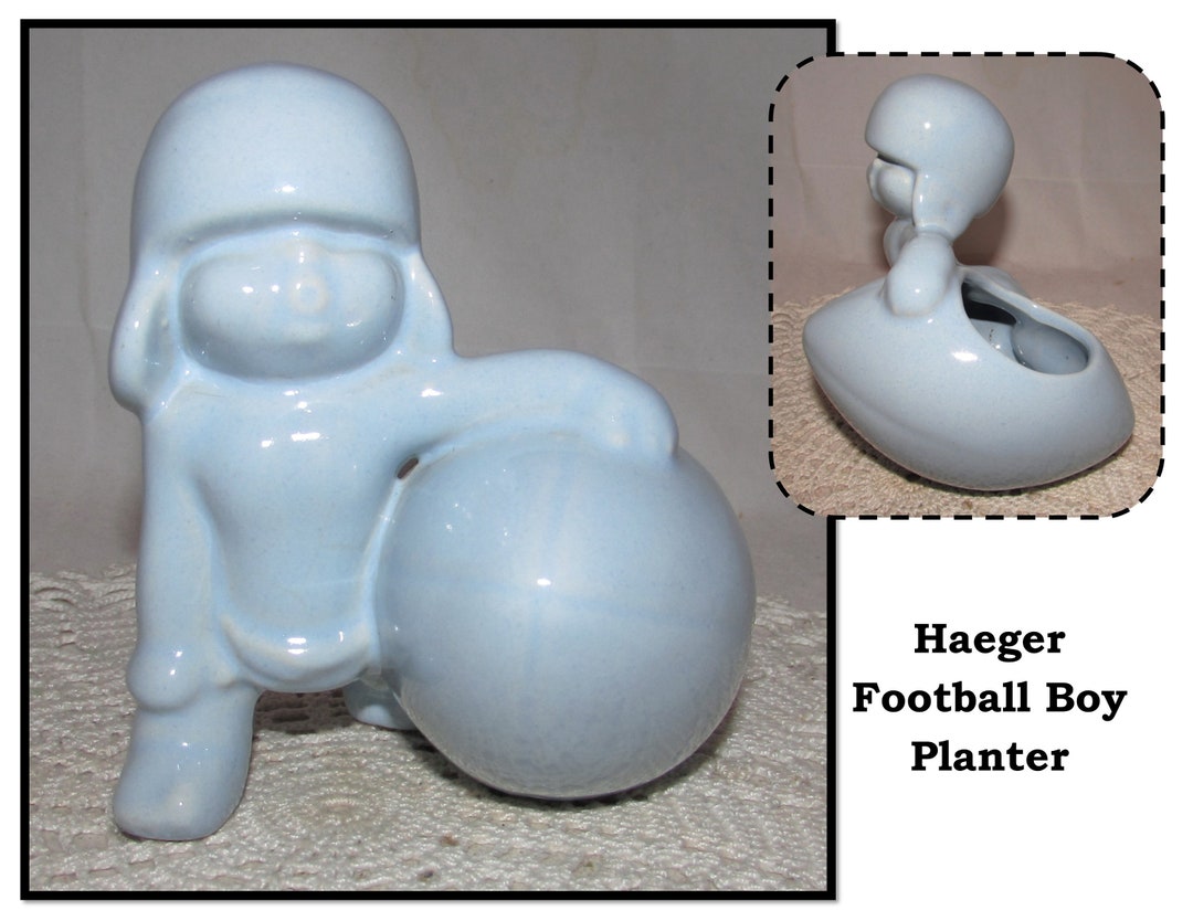 Vintage Blue Planter of Little Boy Football Player With Football by ...