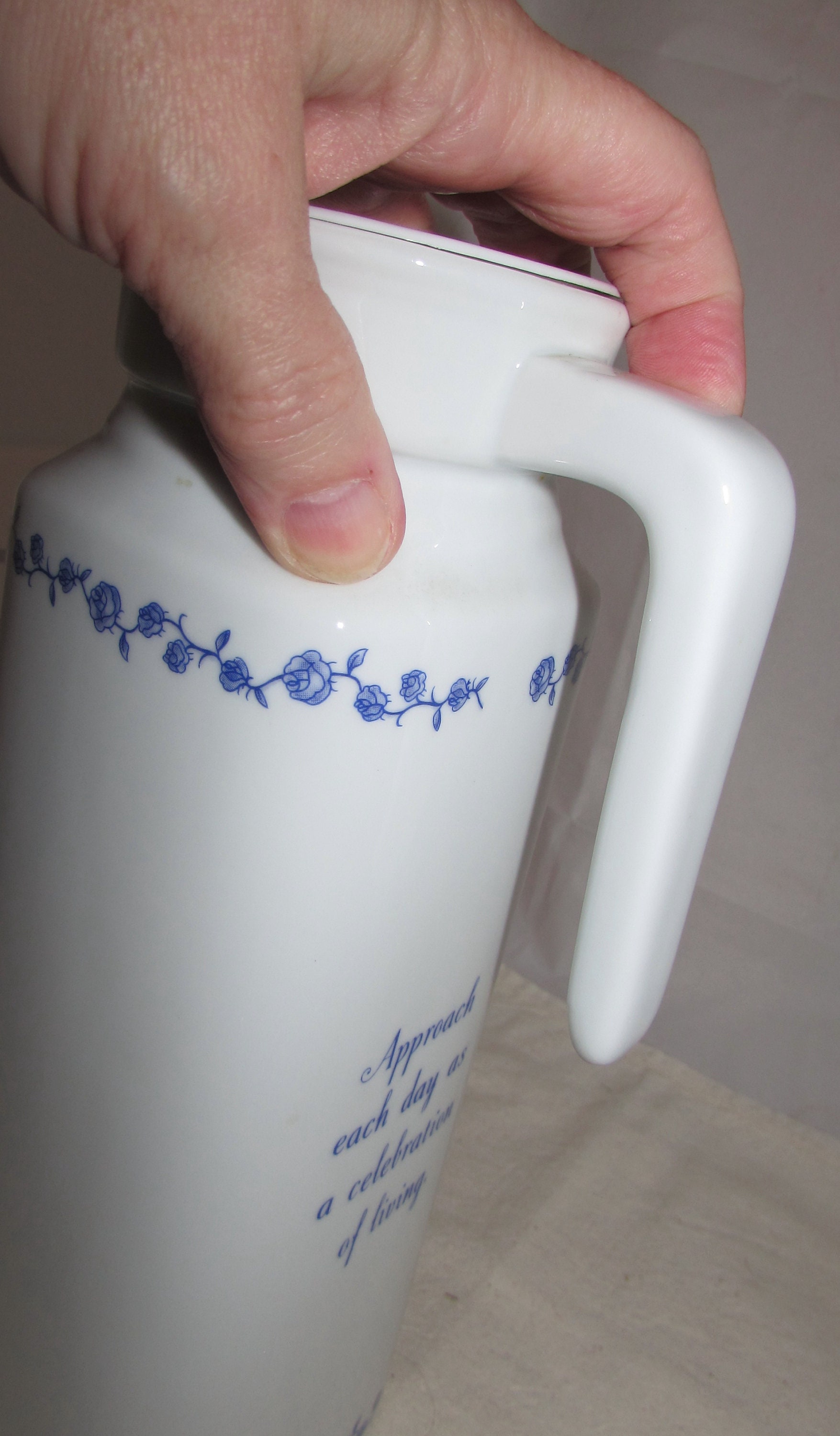 Vintage Tall Porcelain Pitcher With Plastic Lid, Pork Chop Collection ...