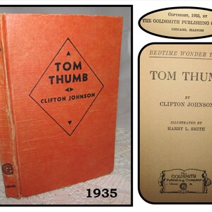 Vintage Hardcover Childrens Book, Tom Thumb by Clifton Johnson, 1935 ...