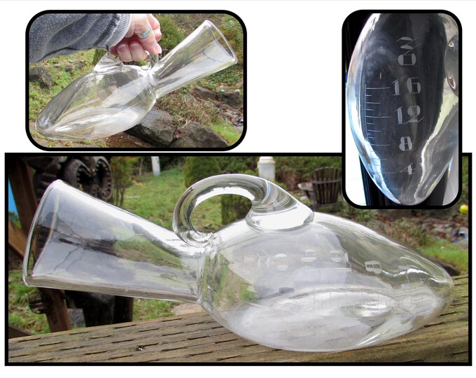 Antique Molded Glass Urine Urinal Bottle With Handle & Measuring Marks ...