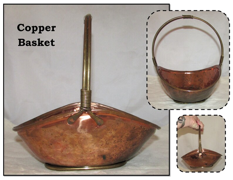 Vintage Hammered Copper Basket With Brass Handle & Accents - Etsy