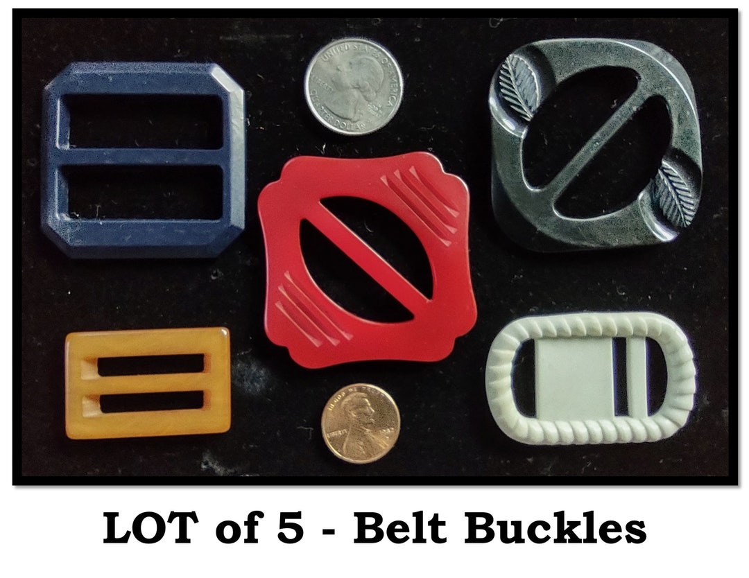 LOT of 6 Vintage Catalin Bakelite Plastic Buckles, Red, Butterscotch ...
