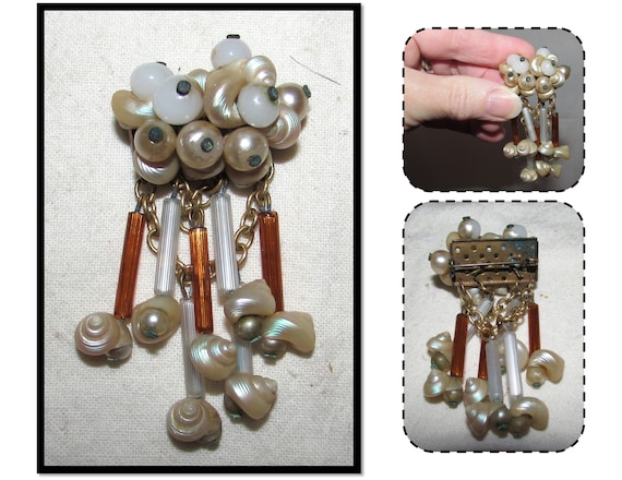 Antique Dangly Mini Shells with Long Glass Bugle Bead… - Gem