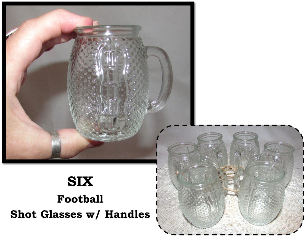 6 Vintage Clear Glass Football Shot Glasses W/ Handles, Hobnail Nubby Texture - Etsy