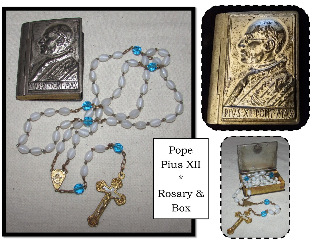 Vintage Book Shaped Pope Rosary Box, Pius XII Pontifex Maximus With ...