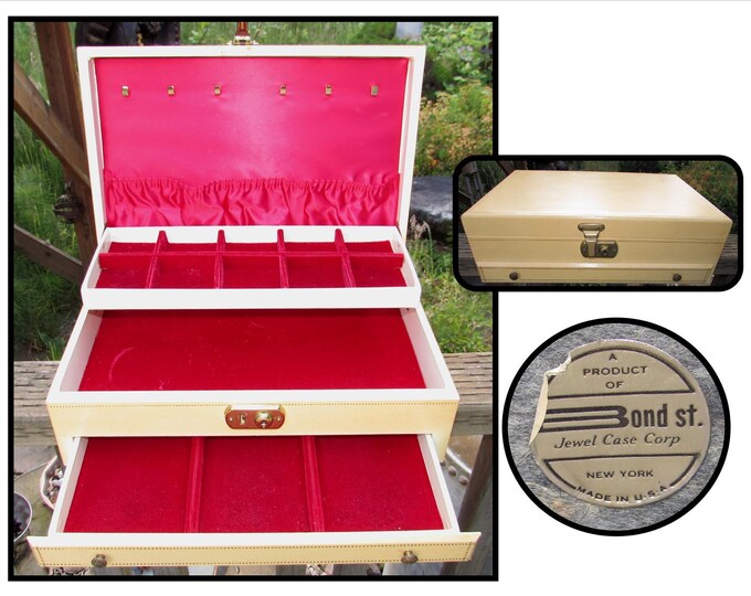 Vintage Beige Jewelry Jewel Box by Bond St Jewel Case Corp, New York ...