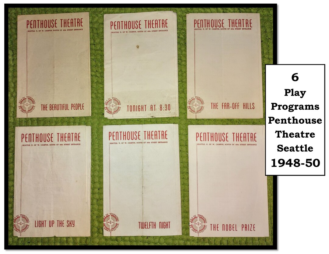 6 Vintage Drama Play Programs, Penthouse Theatre, UW Campus, Seattle - Etsy