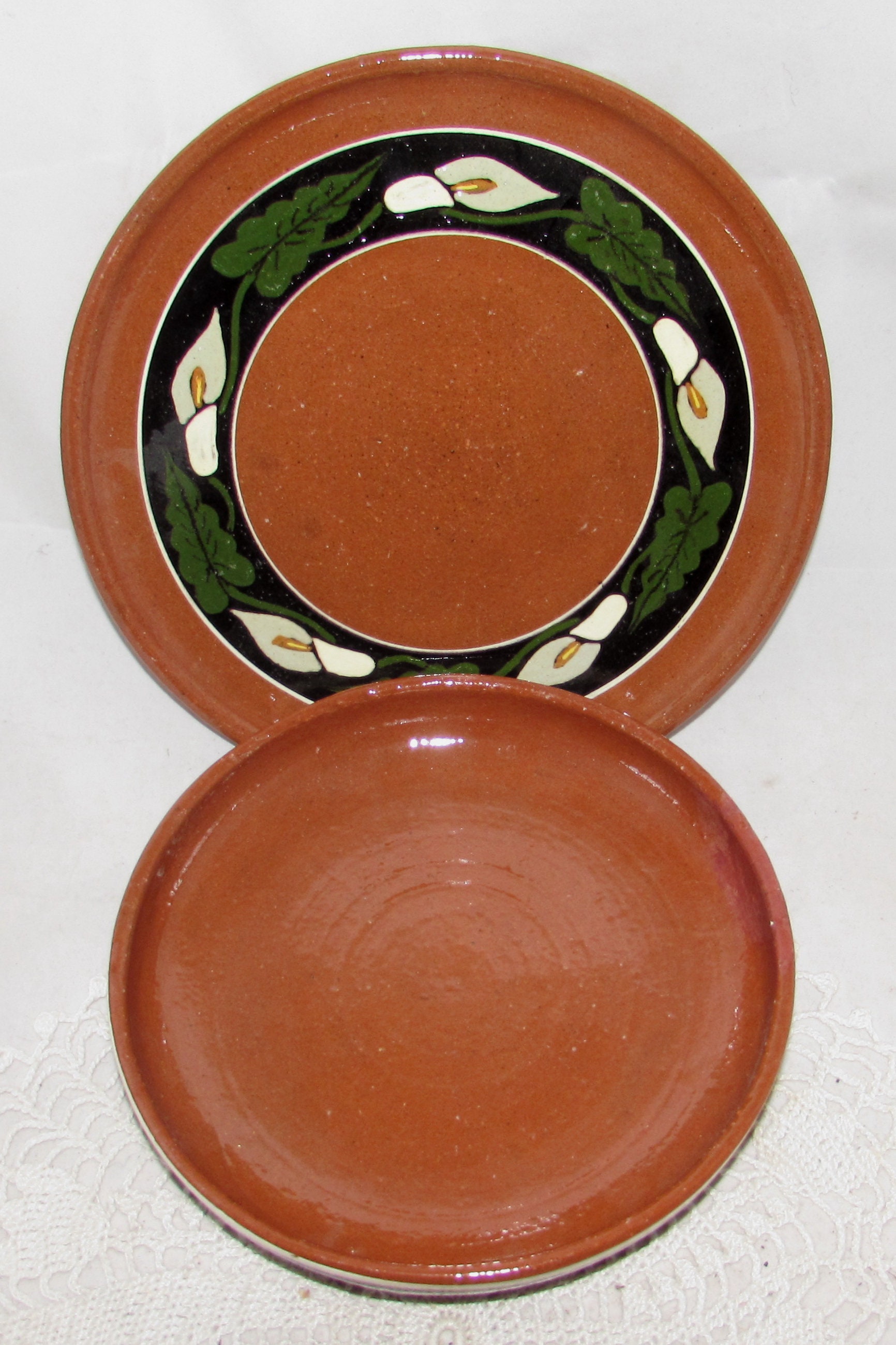 Vintage Handmade and Painted Red Clay Earthenware Plate & Bowl | Etsy