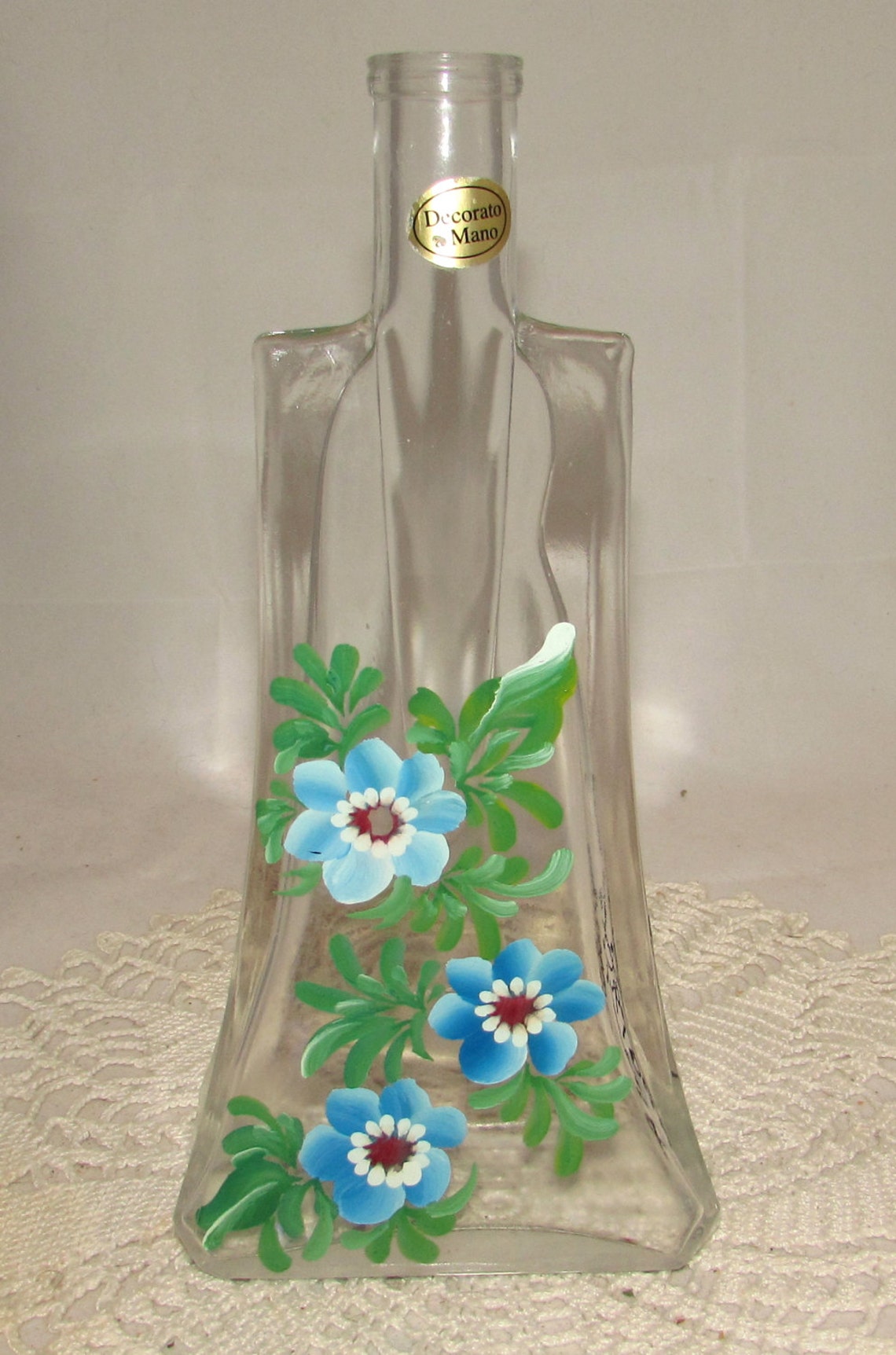 Vintage Clear Glass Italian Liquor Bottle With Handpainted - Etsy