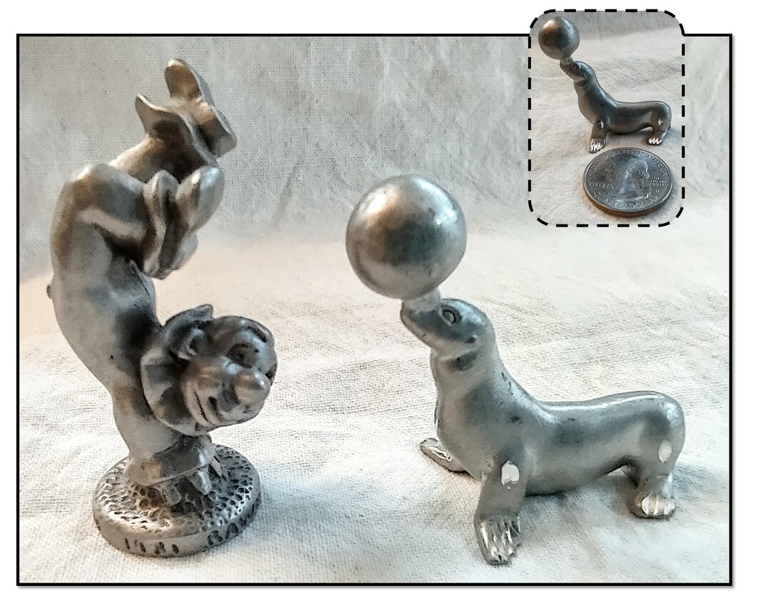 2 - Vintage Miniature Pewter Figurines, Clown by Rawcliffe & Seal ...