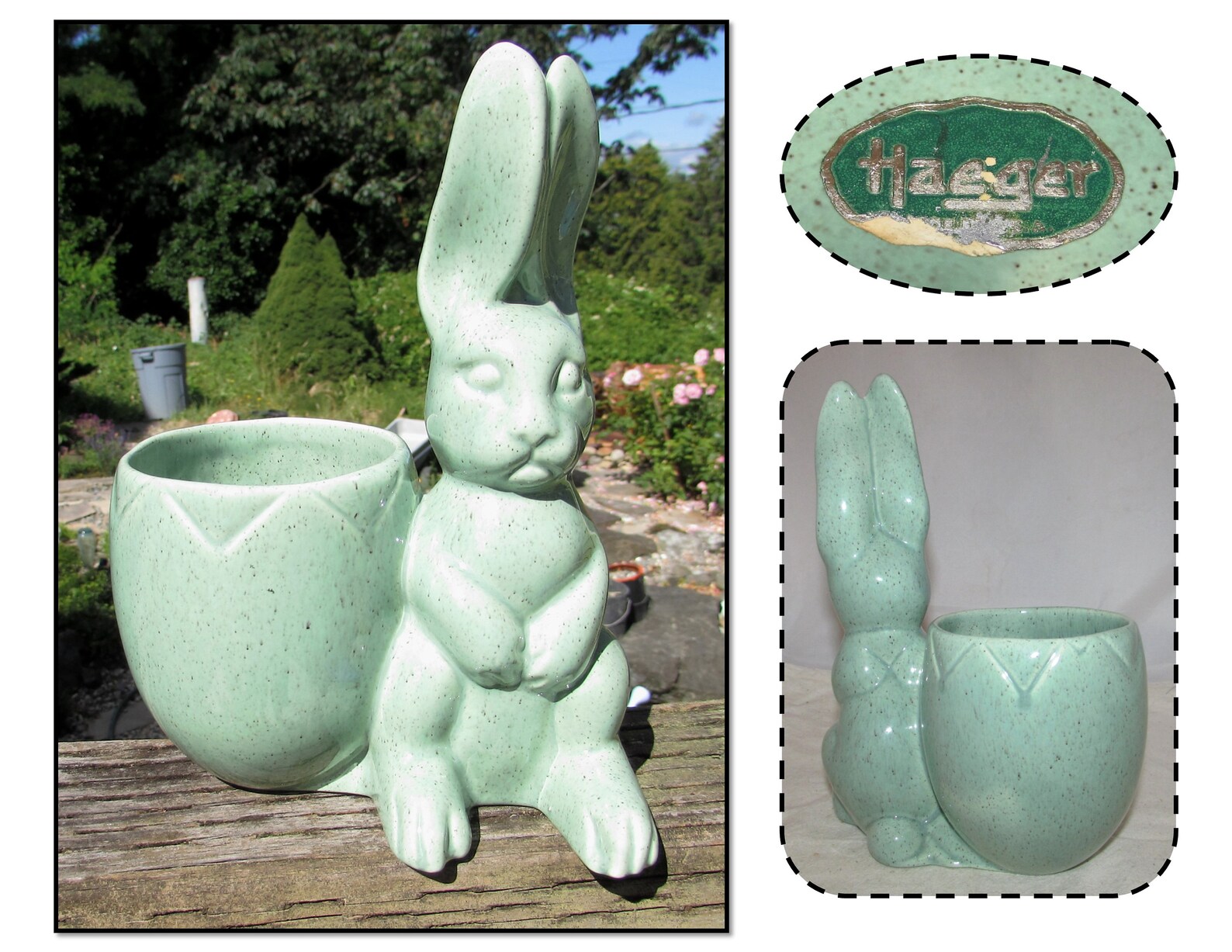 Vintage Speckled Celadon Green Ceramic Bunny Rabbit Planter by - Etsy